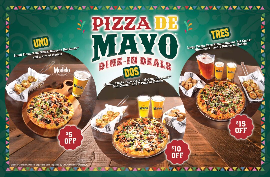 Pizza de Mayo | Fiesta Taco Pizza, Jalapeño Not-Knots & Modelo Especial ...